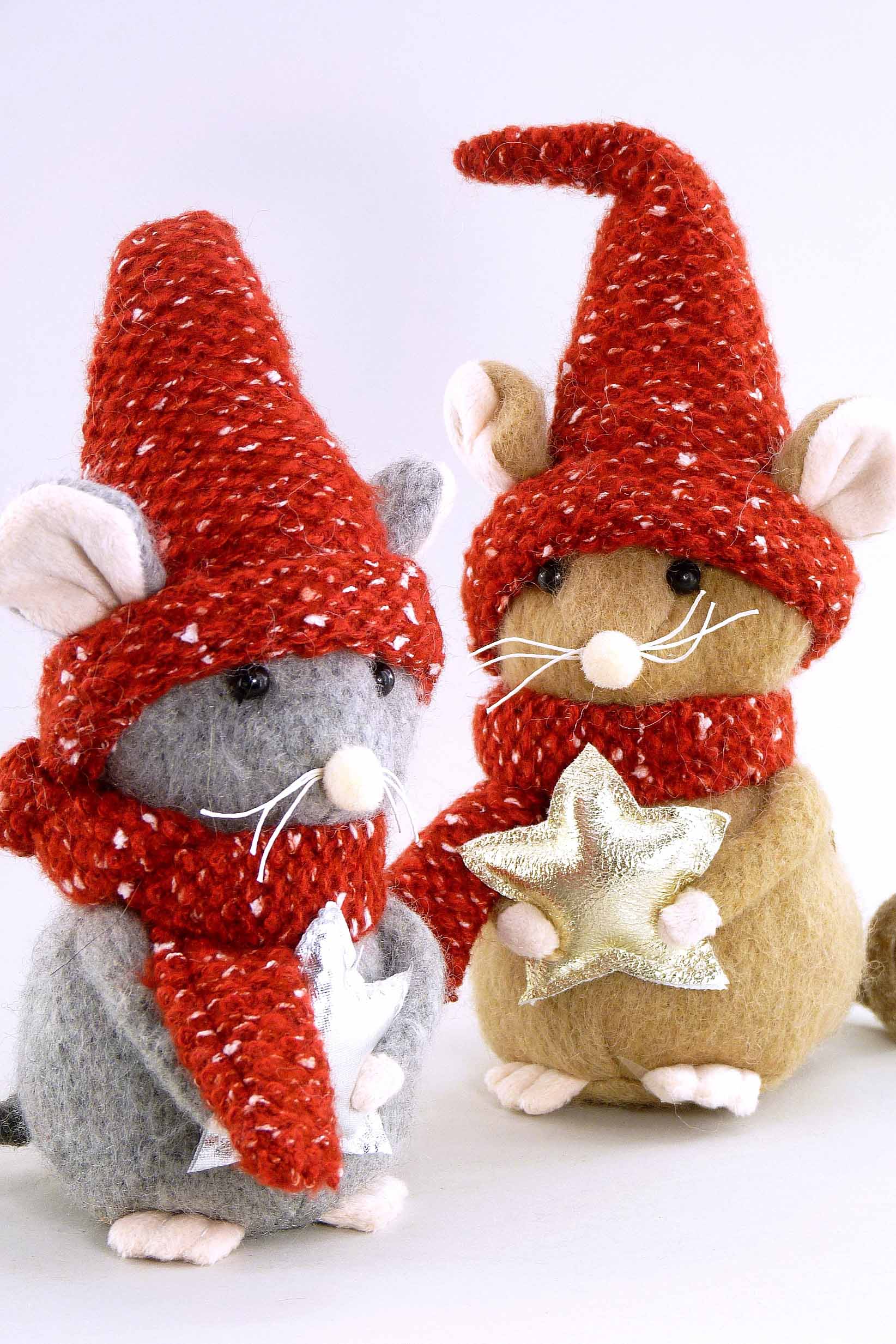 Filz/Stoff-Maus grau/braun-rot sort. H22,5cm | lang-kunstgewerbe