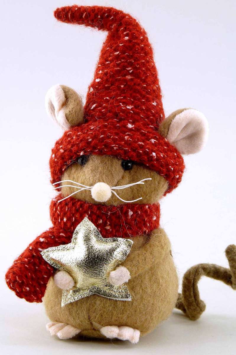 Filz/Stoff-Maus grau/braun-rot sort. H22,5cm | lang-kunstgewerbe