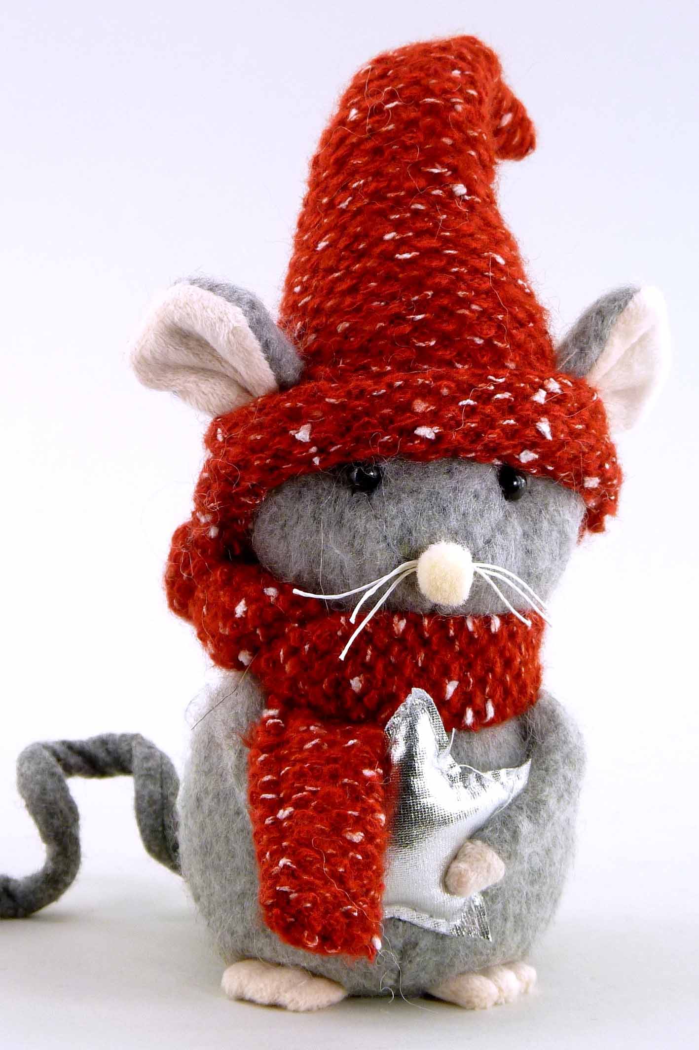 Filz/Stoff-Maus grau/braun-rot sort. H22,5cm | lang-kunstgewerbe