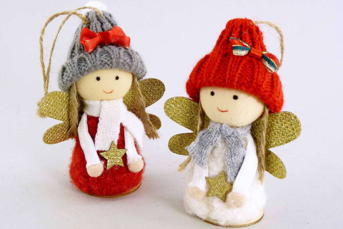 Stoff-Winterengel +Mascherl hgd. rot-weiß-grau sort. H13cm | lang ...