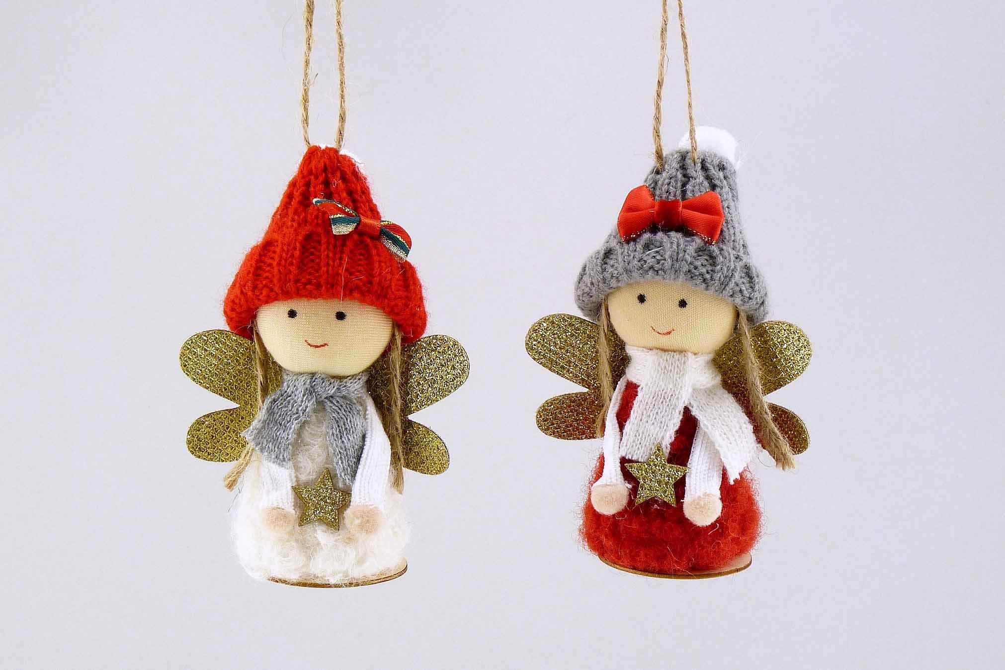 Stoff-Winterengel +Mascherl hgd. rot-weiß-grau sort. H13cm | lang ...