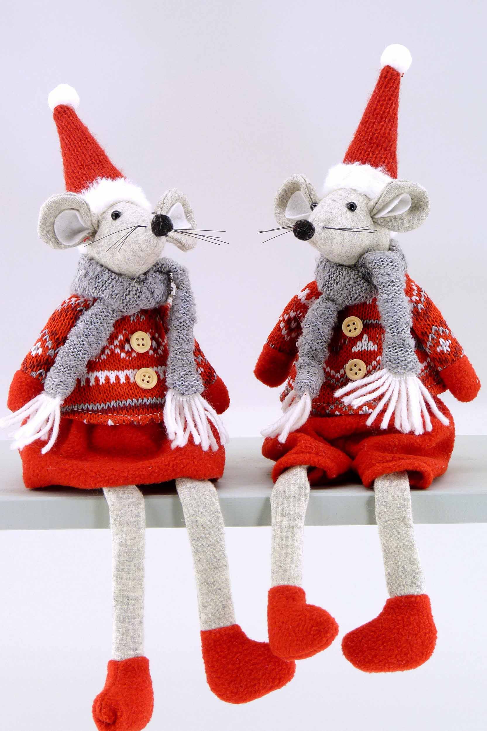 Stoff-Wintermaus Kantenhocker rot-weiß-grau sort. H21 L35cm | lang ...