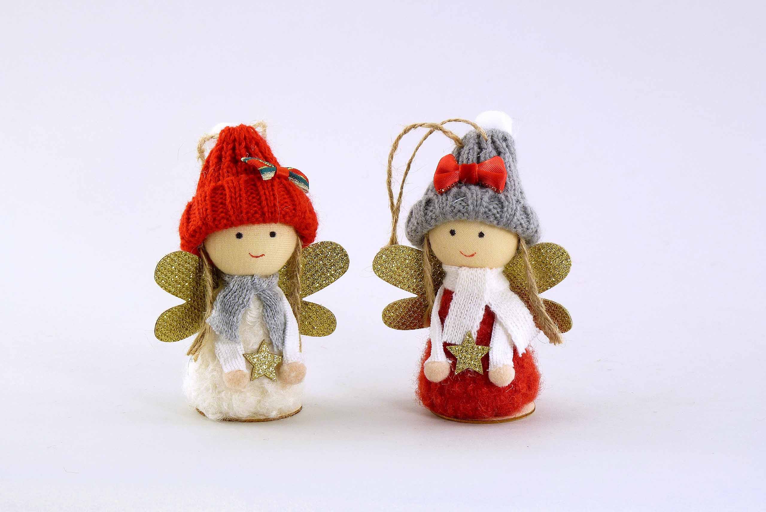 Stoff-Winterengel +Mascherl hgd. rot-weiß-grau sort. H13cm | lang ...